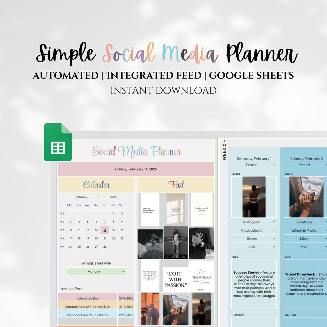 Social Media Content Calendar Planner Digital Business Spreadsheet ...