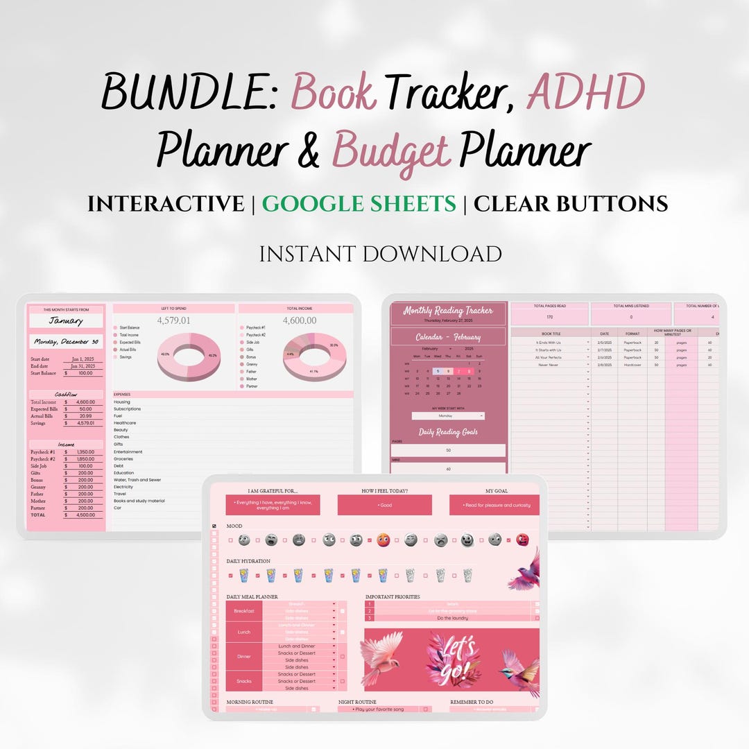 2026 Life Planner Google Sheets ADHD Worksheets Bundle Digital Daily ...