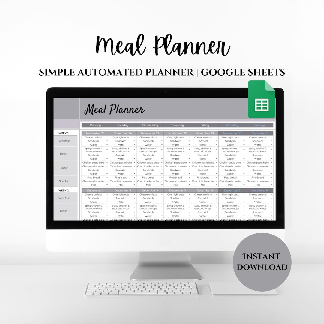 Meal Planner Google Sheets Digital Weekly Grocery Automated Shopping ...