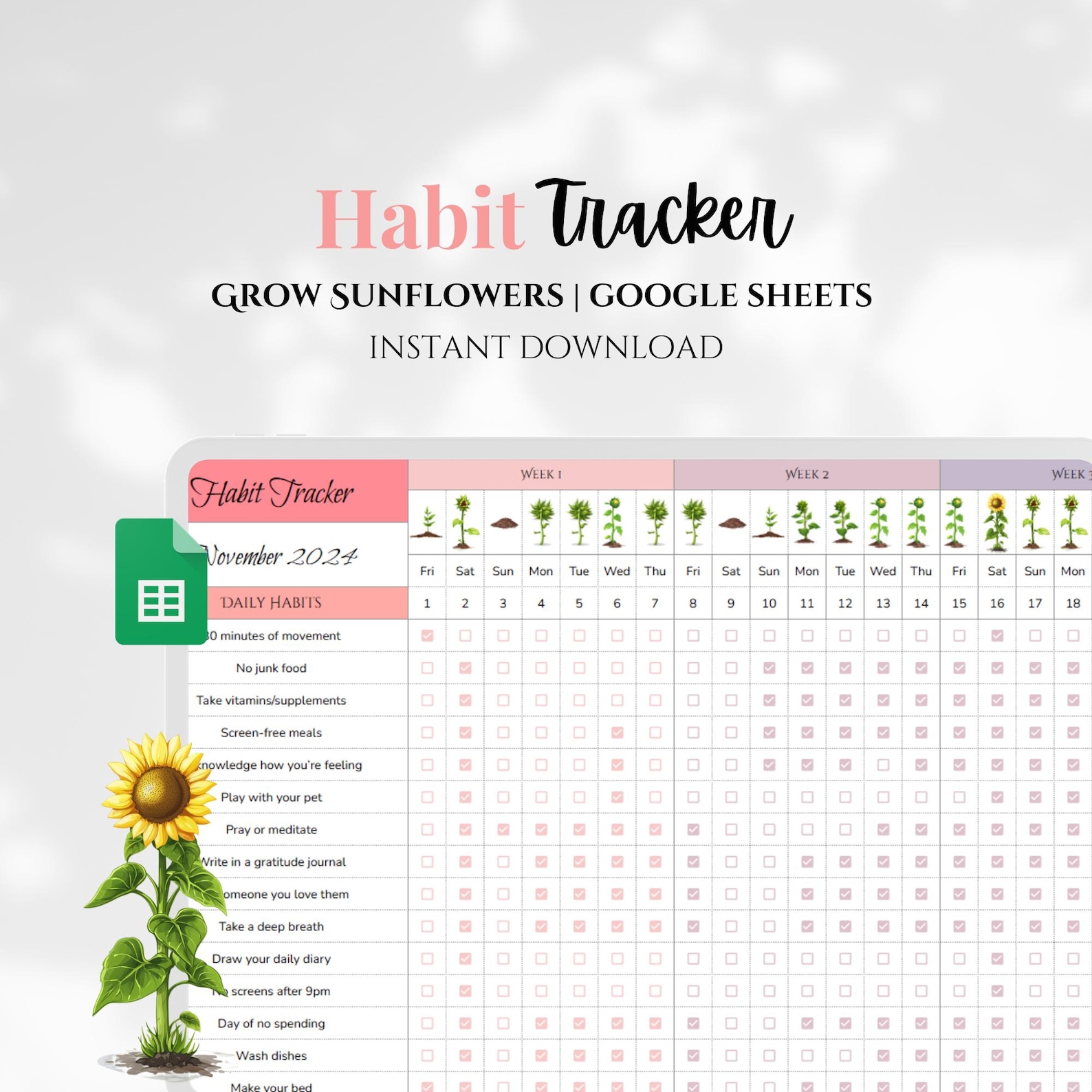 Annual ADHD Habit Tracker Spreadsheet Template Habits Google Sheets ...