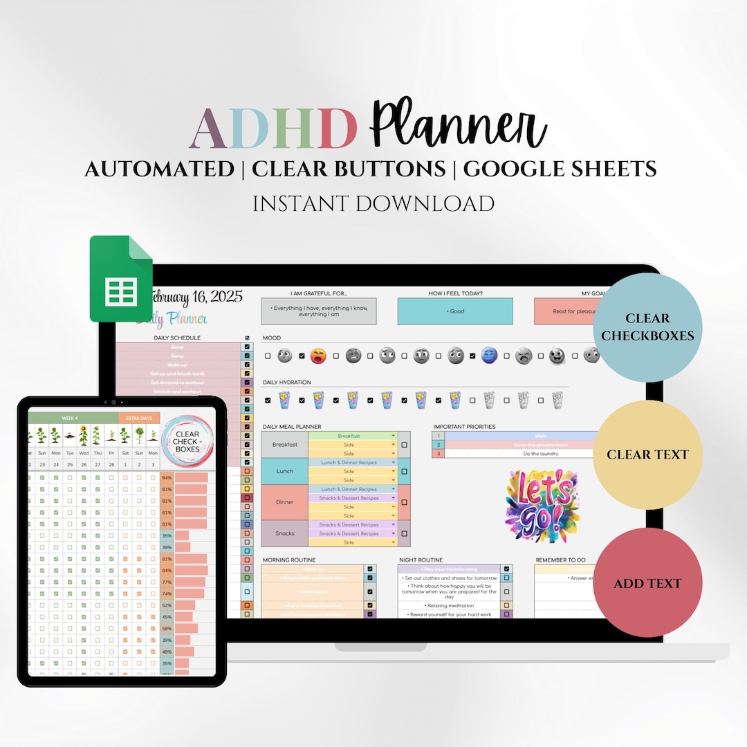 ADHD Adult Daily Weekly Digital Planner ADHD Goal Setting Organizer ...