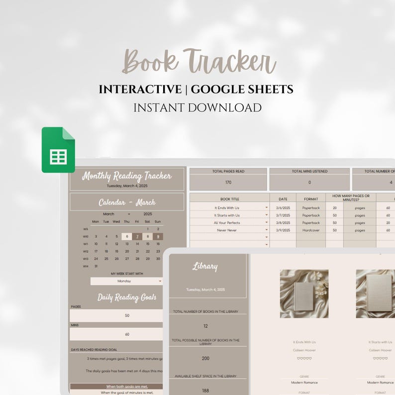 Digital Book Journal Google Sheets Template - Reading Planner (digital ...