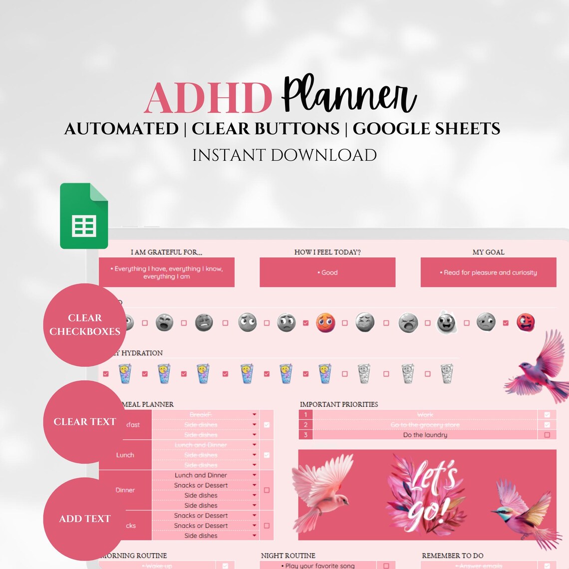 2026 ADHD Digital Life Planner Adult Spreadsheet Daily Worksheets ...
