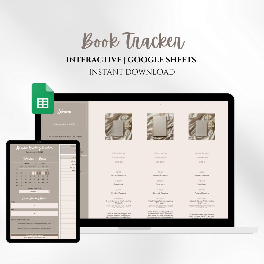 2026 Digital Book Tracker: Reading Journal Google Sheet Template ...