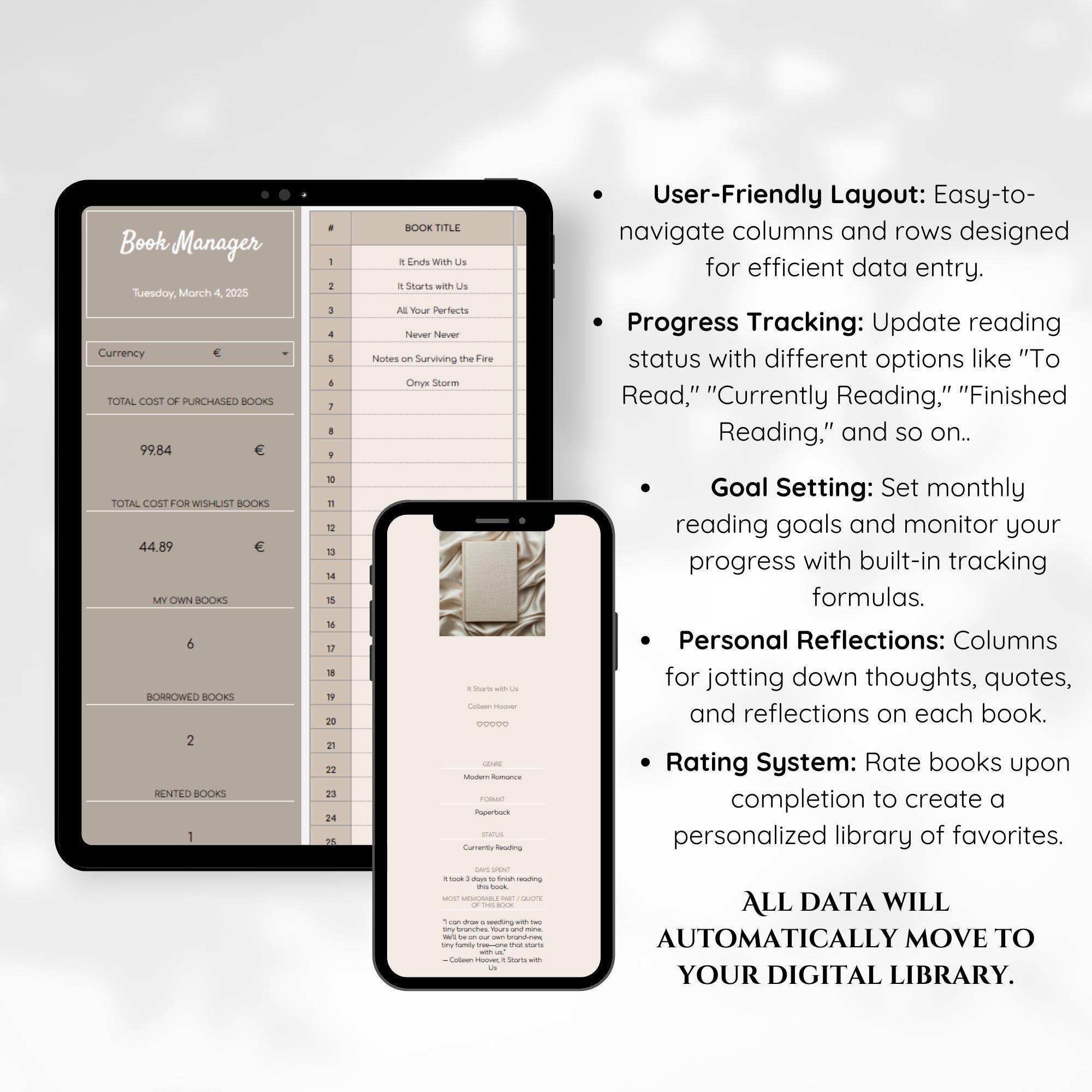 Digital Book Journal Google Sheets Template - Reading Planner (digital ...