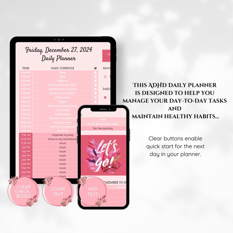 2026 ADHD Digital Life Planner Adult Spreadsheet Daily Worksheets ...
