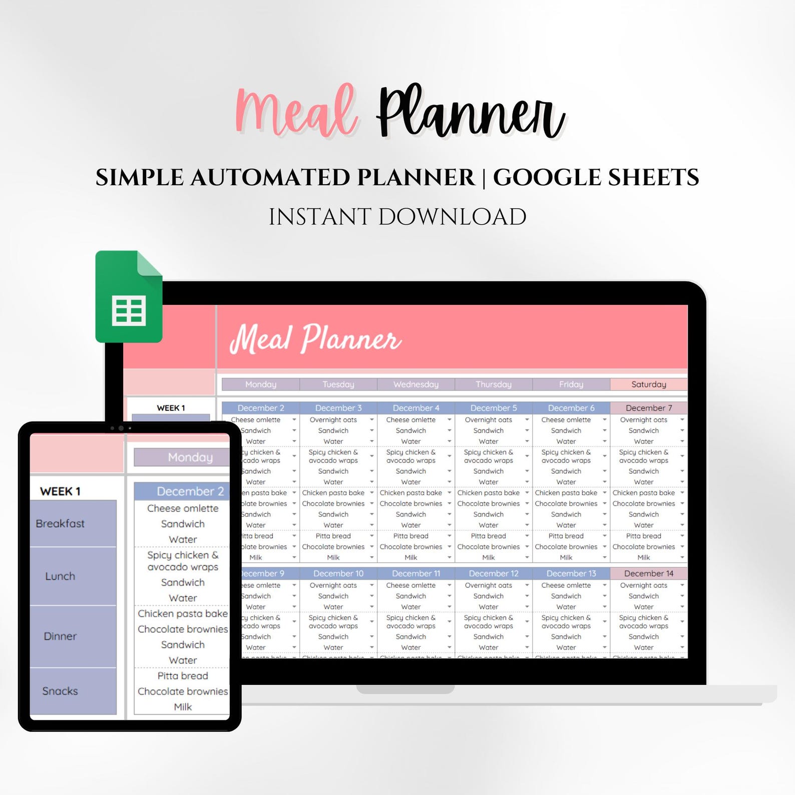 Digital Google Sheets Meal Hyperlinked Planner Spreadsheet Digital Food ...