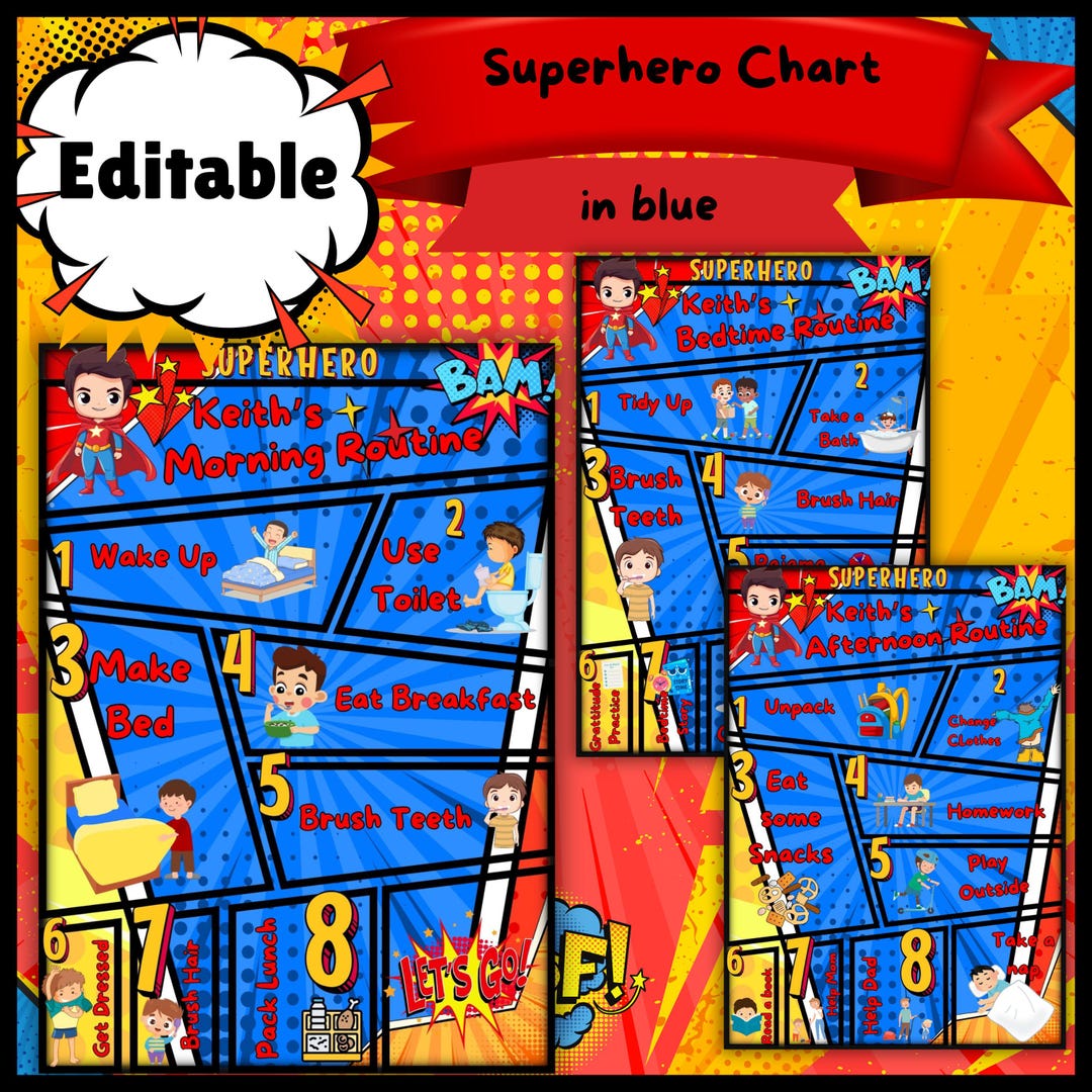 Superhero Chore Chart, Kids Responsibility Chart, Daily and Weekly ...