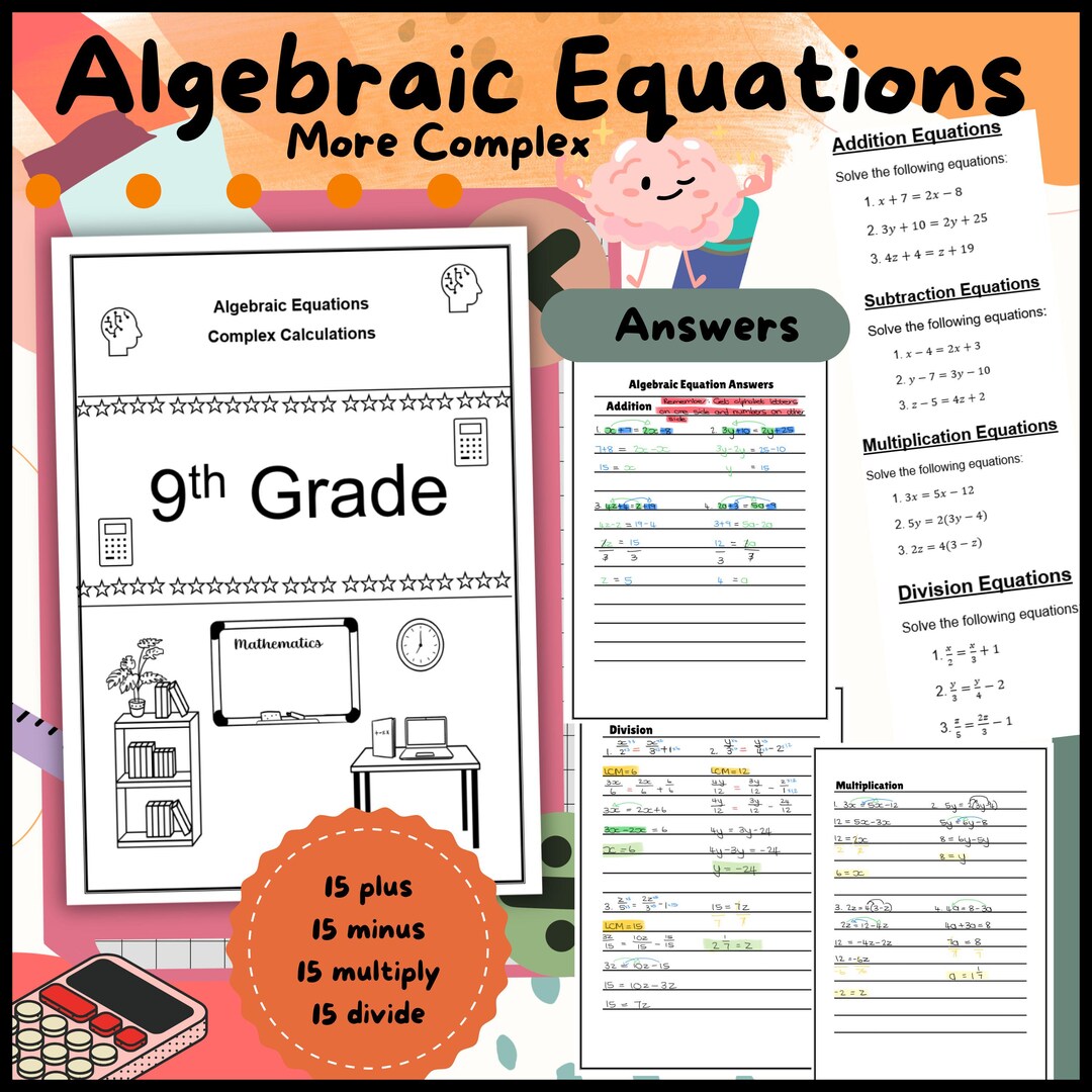 Algebraic Equations, High School Algebra Math, Homeschool, Year 9 or ...