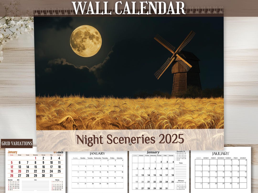 Night Sceneries 2025 Wall Calendar With Grid Variations, in Matte and ...