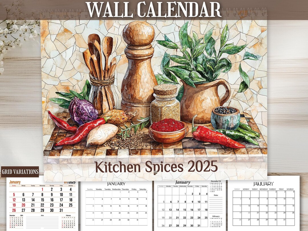 Kitchen Spices 2025 Wall Calendar With Grid Variations, in Matte and ...