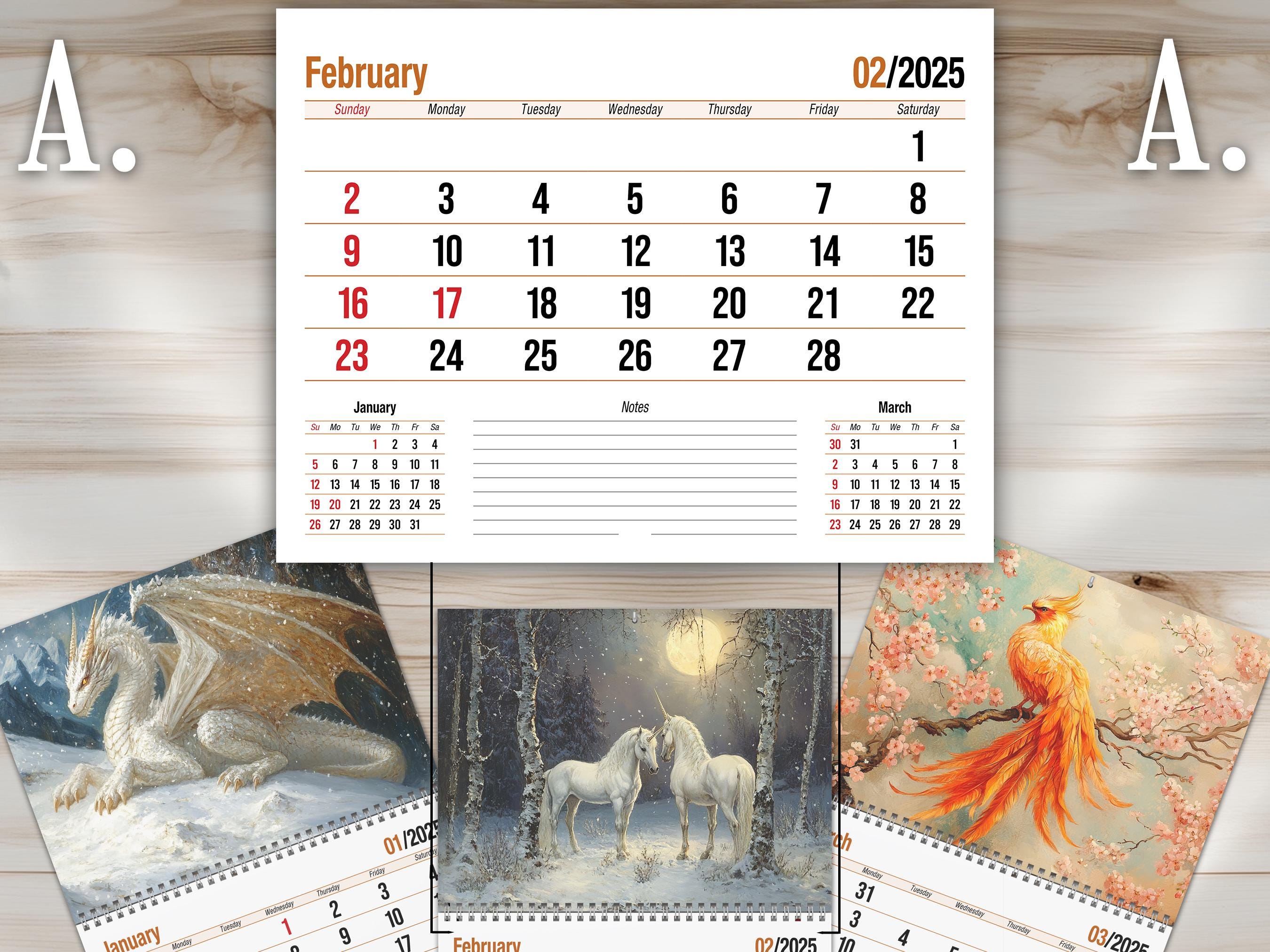 Mythical Creatures 2025 Wall Calendar With Grid Variations, in Matte ...