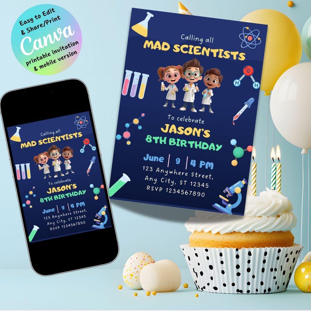 Mad Scientist Birthday Invitation, Science Party Invite for Kids ...