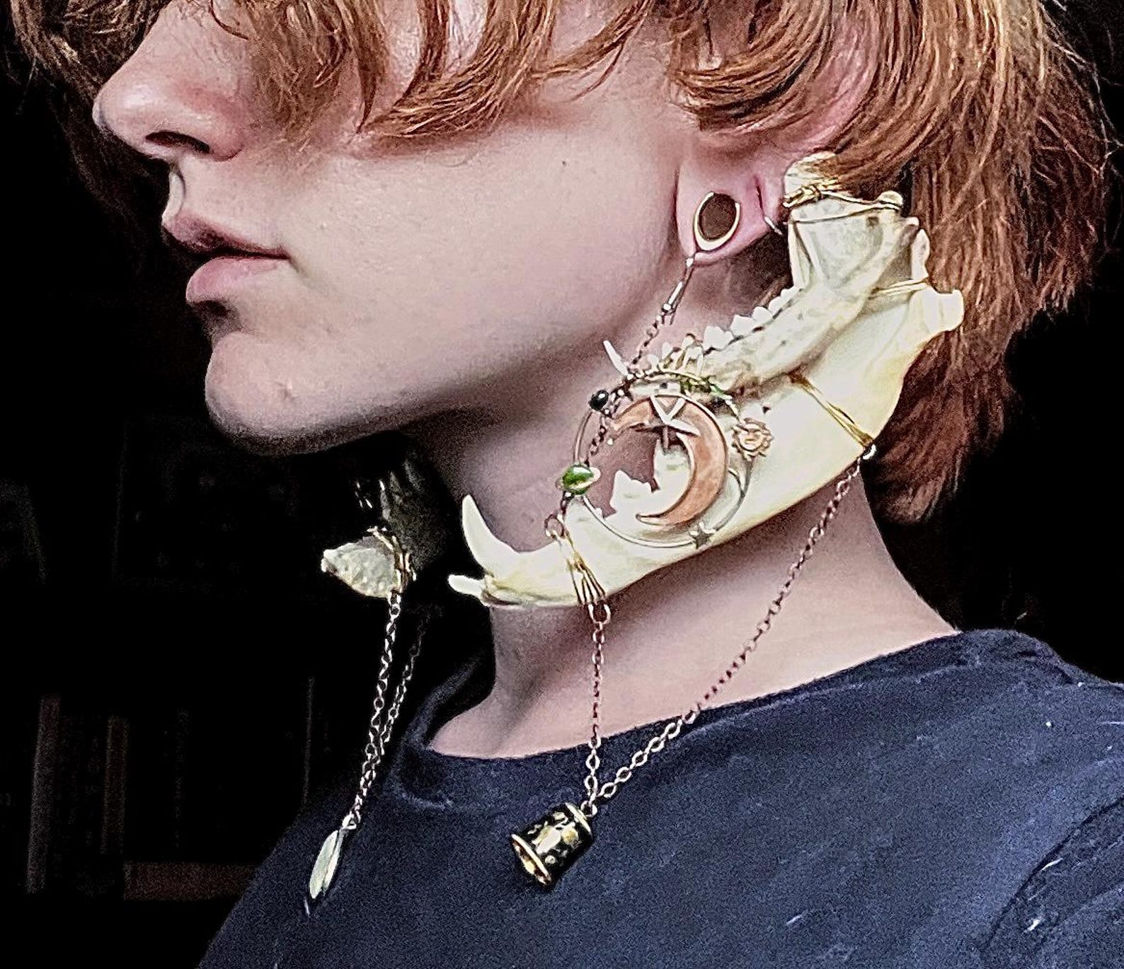 Gauges Dangling Earrings, Double Hanger Jawbone Earring, Cherub ...