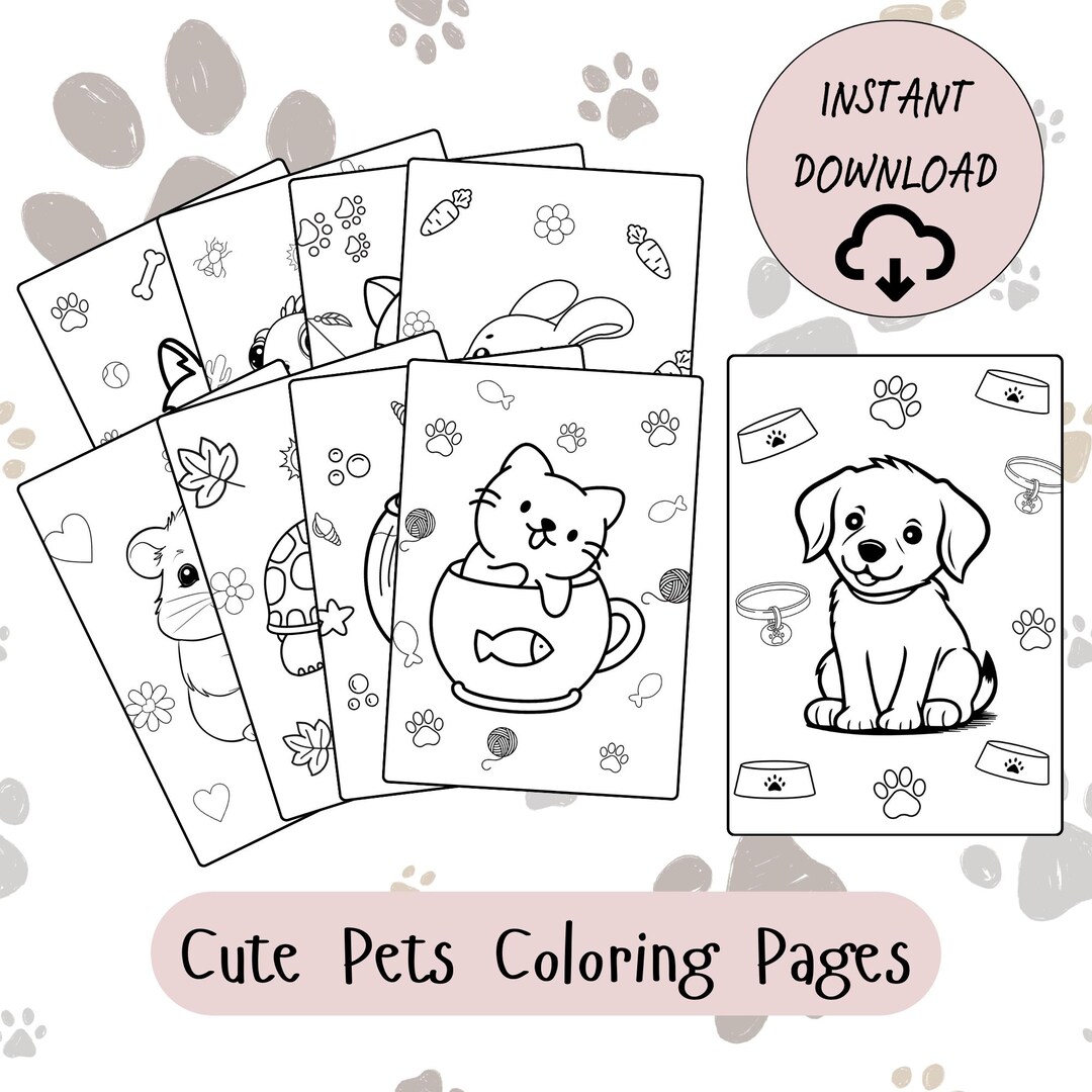 Cute Pets Coloring Pages | 10 Coloring Sheets | Downloadable and ...