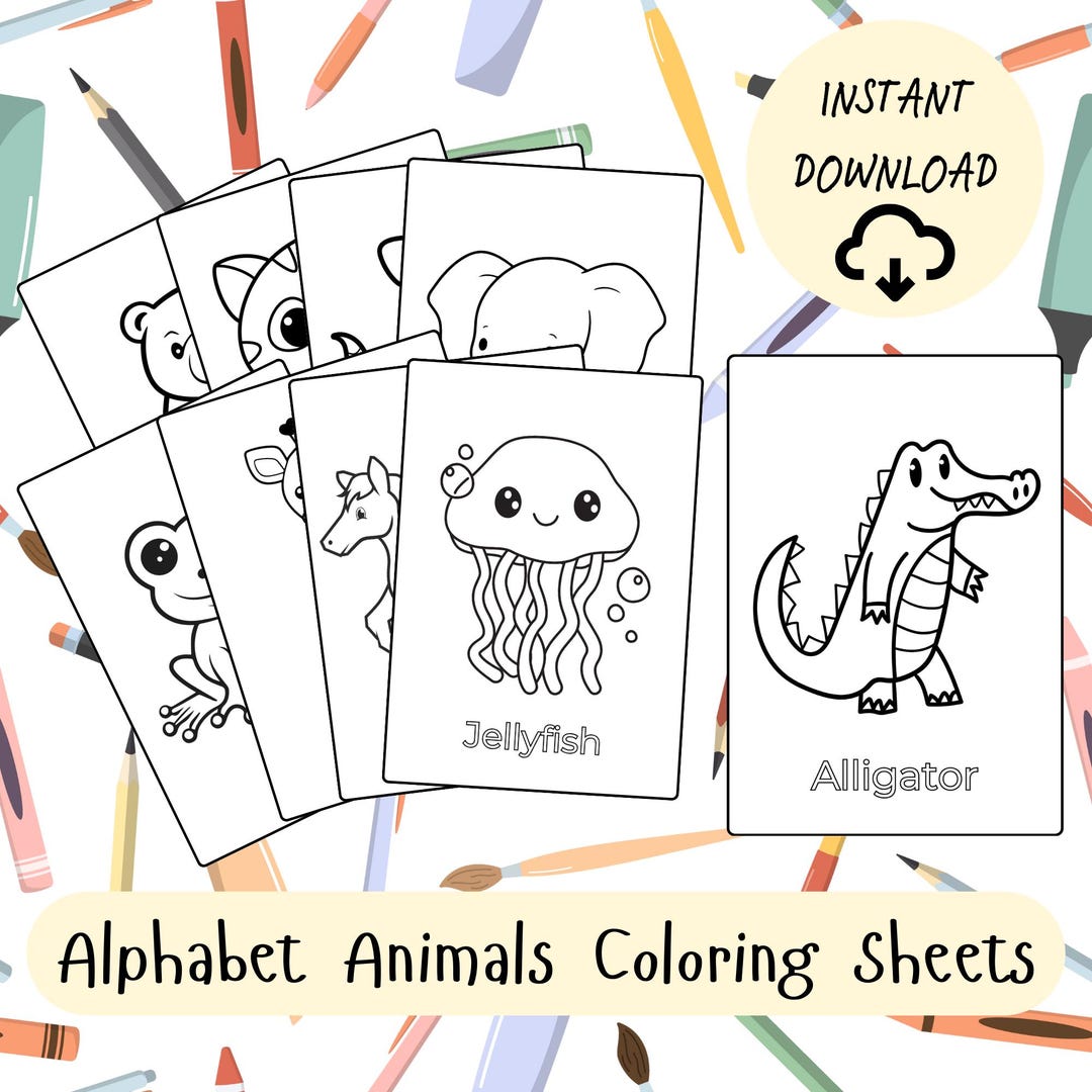 Alphabet Animals Coloring Pages: 26 Printable Sheets (PDF Download) - Etsy