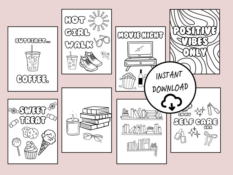 Girly Coloring Pages Bundle | 8 Coloring Sheets | Downloadable and ...