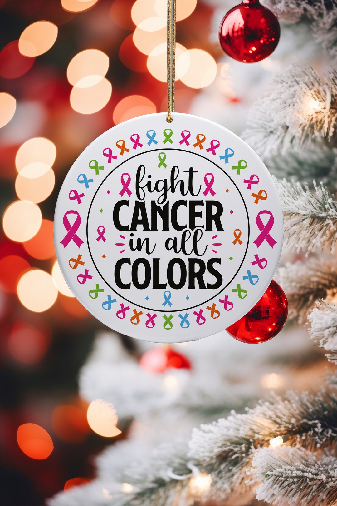 The Year We Beat Cancer Ornament, Pink Ribbon Ornament, Cancer ...