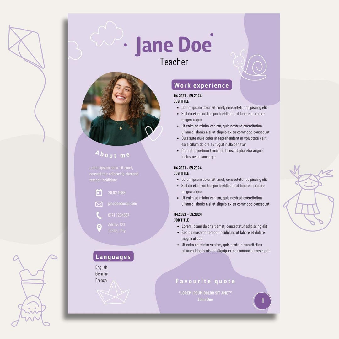 Playful CV & Application Letter for Teachers, Childcare Etc. Editable ...