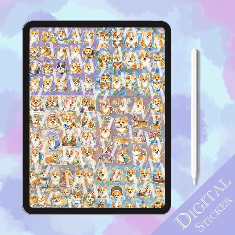 100pcs Welsh Corgi Digital Stickers, Png File, Use for Planner Diary ...