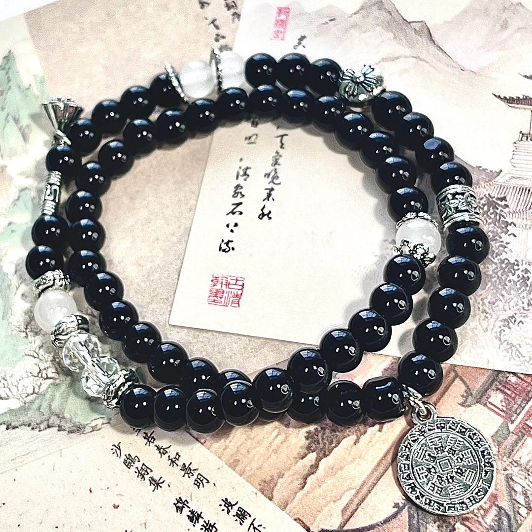 Yin Yang Bagua Black Bead Bracelet – Zen Good Luck Charm - Etsy
