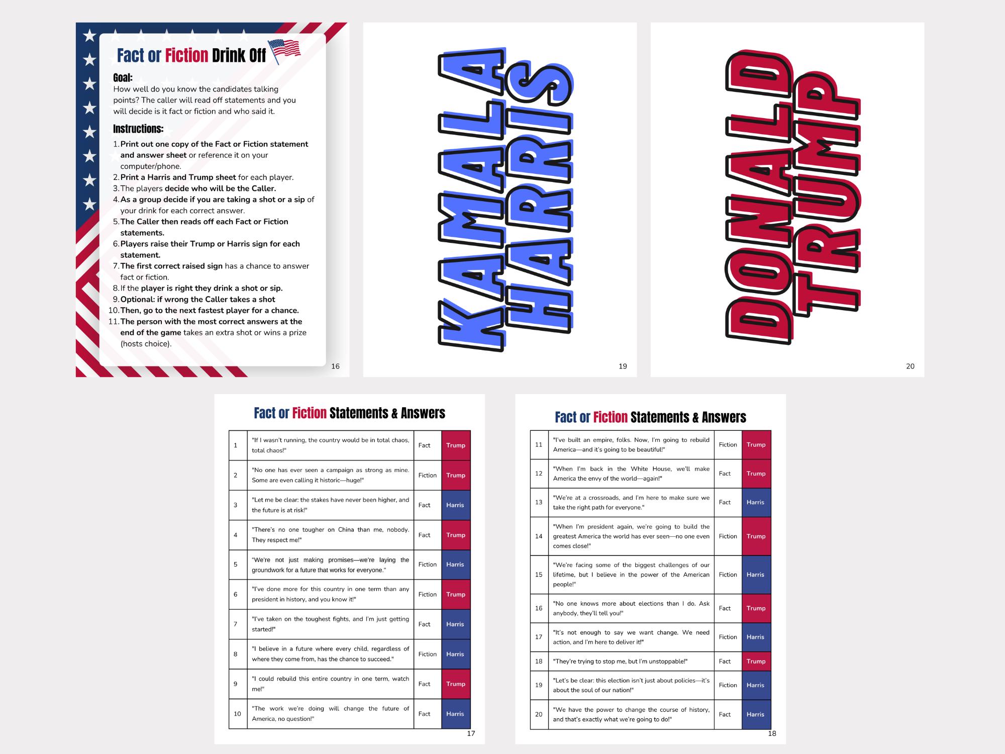 2024 Election Night Drinking Game Pack, Featuring Kamala Harris and ...