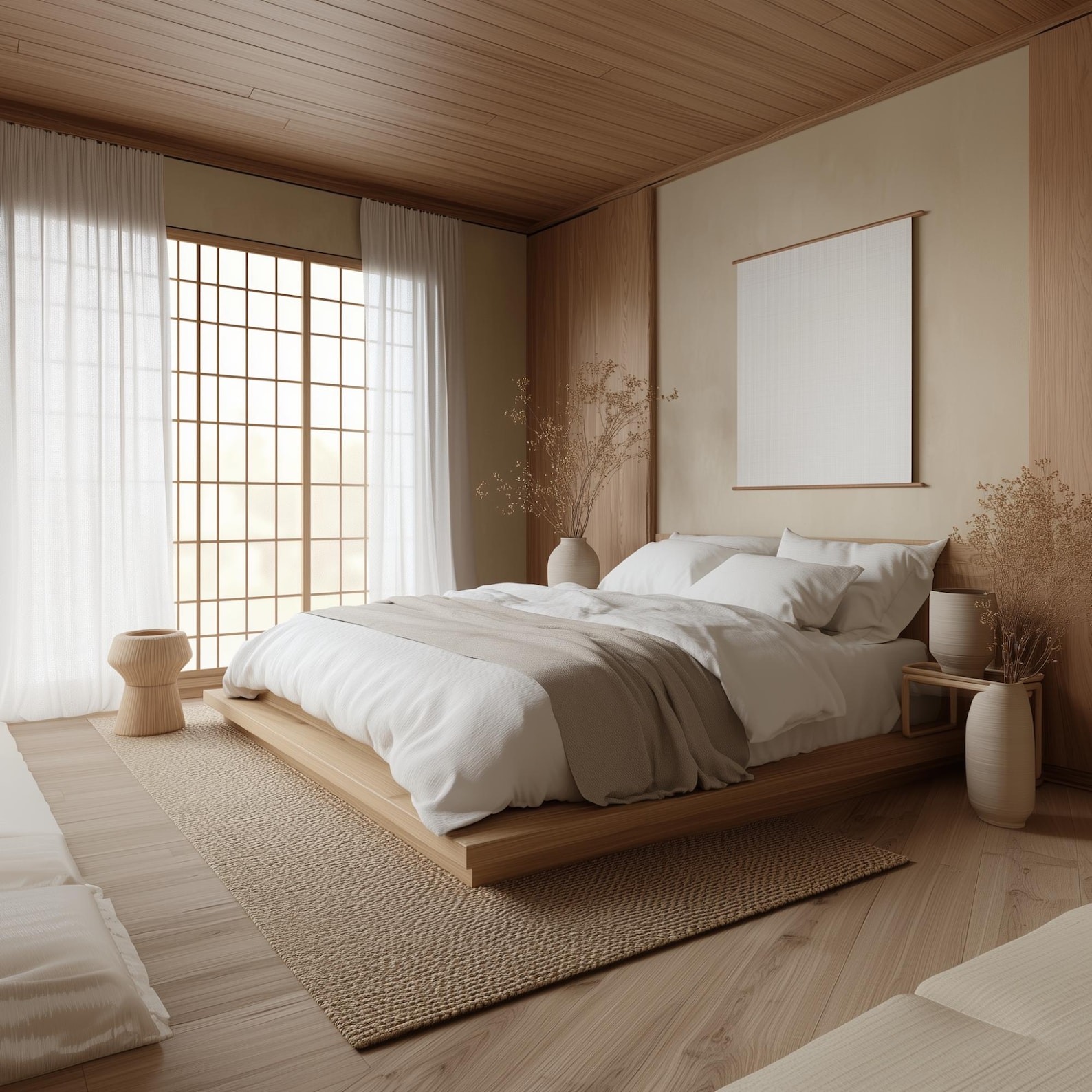 Walk-in Closet, Bedroom and Bathroom Interior Design Japandi Style ...