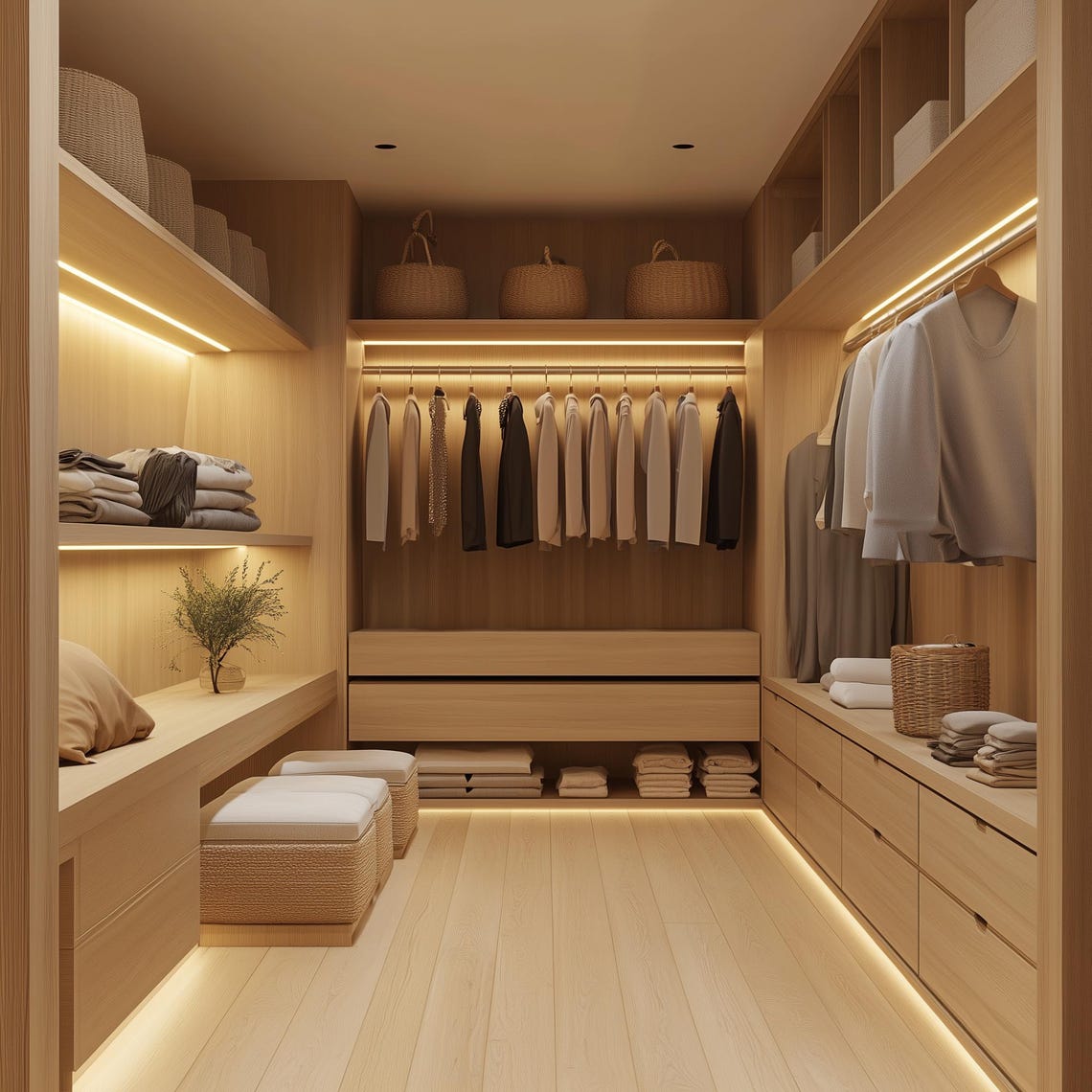 Walk-in Closet, Bedroom and Bathroom Interior Design Japandi Style ...