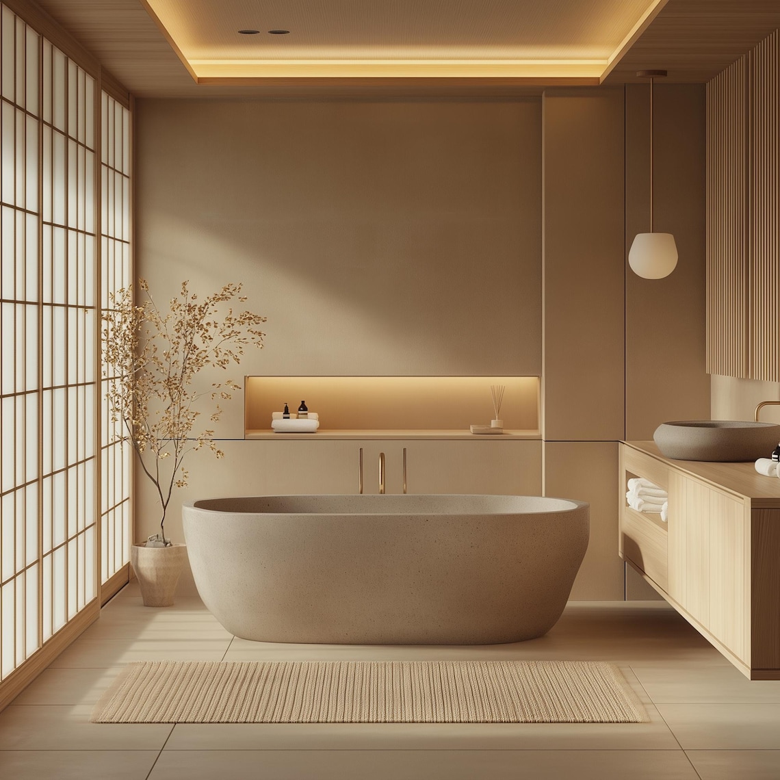 Walk-in Closet, Bedroom and Bathroom Interior Design Japandi Style | Custom 3D Floor Plan and ...