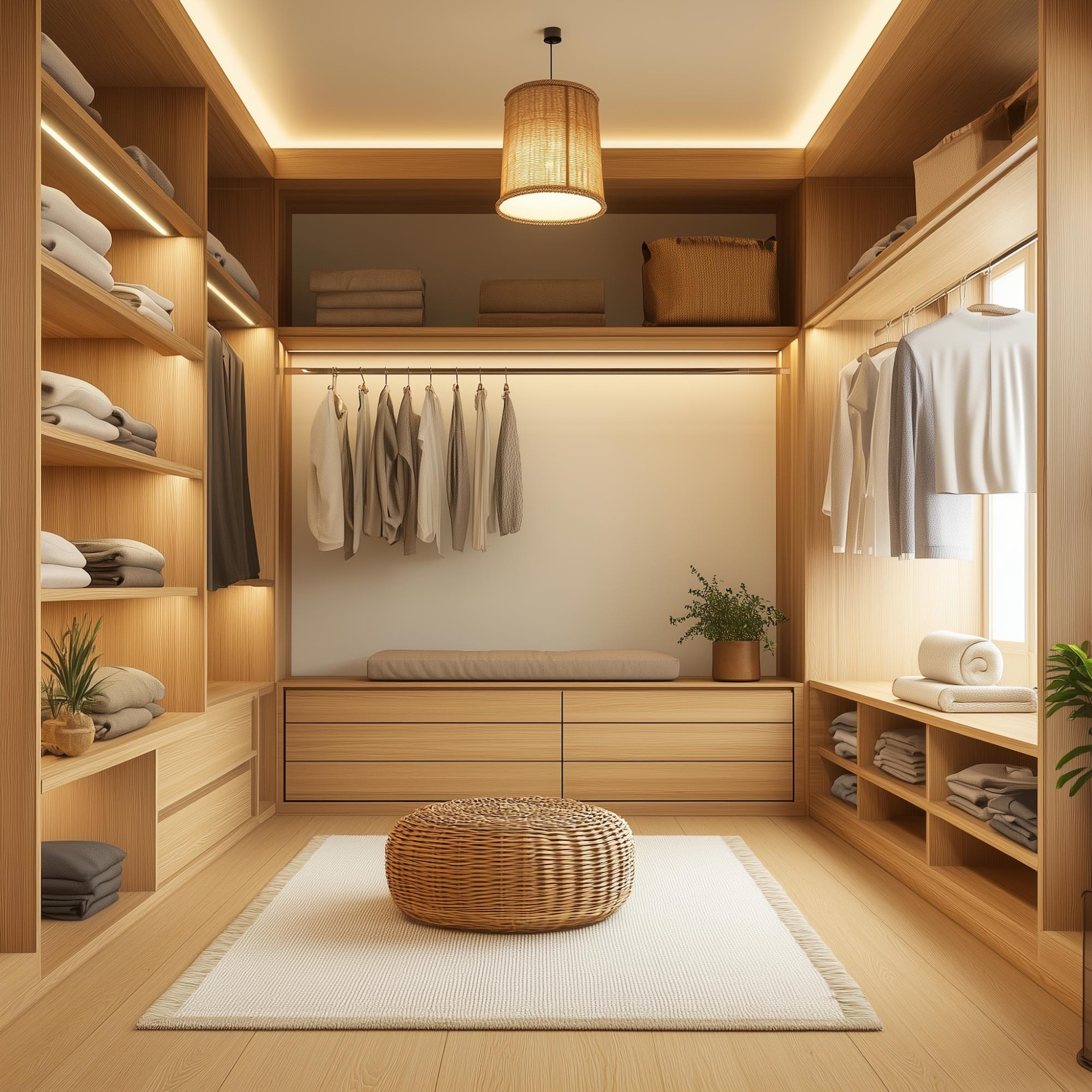 Walk-in Closet, Bedroom and Bathroom Interior Design Japandi Style ...