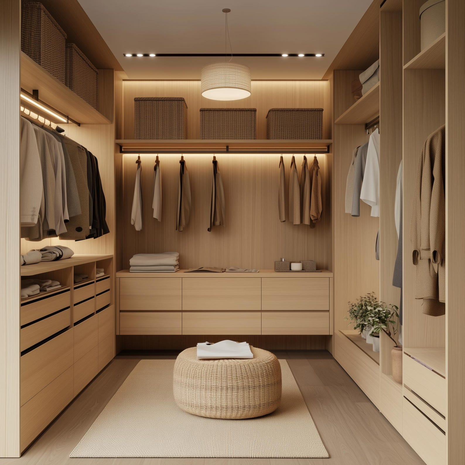 Walk-in Closet, Bedroom and Bathroom Interior Design Japandi Style ...