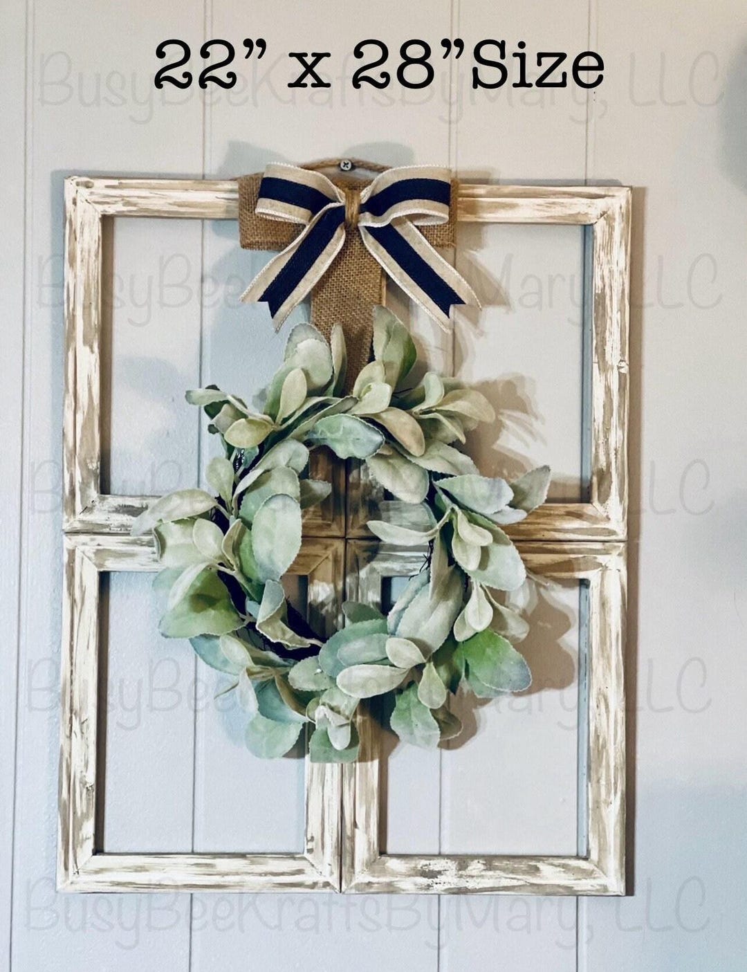 Farmhouse Wooden Frame Decor With Wreath, Antiqued Window Frame ...
