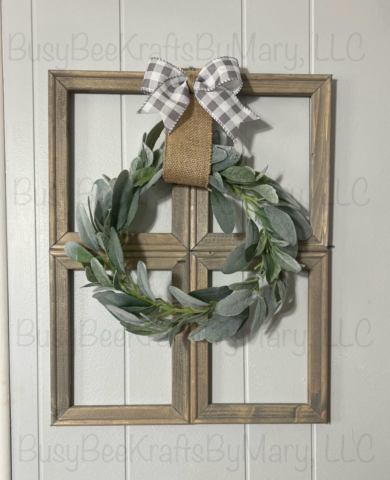 Farmhouse Wooden Frame Decor With Wreath, Antiqued Window Frame ...