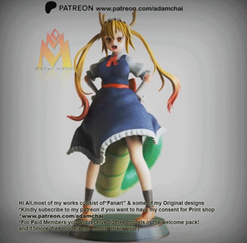 Tohru Figure, 12K High Quality 3D Printed Figurine, Kobayashi San Chi ...