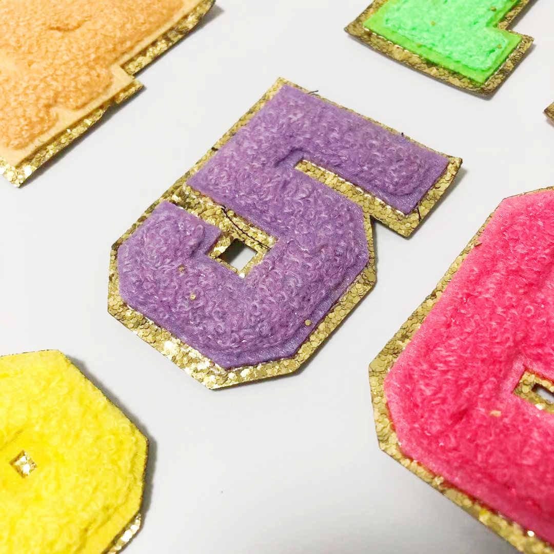 Chenille Number Patches Gold Glitter Iron on Patches Varsity Letter ...