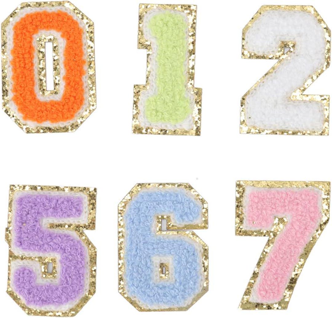 Chenille Number Patches Gold Glitter Iron on Patches Varsity Letter ...