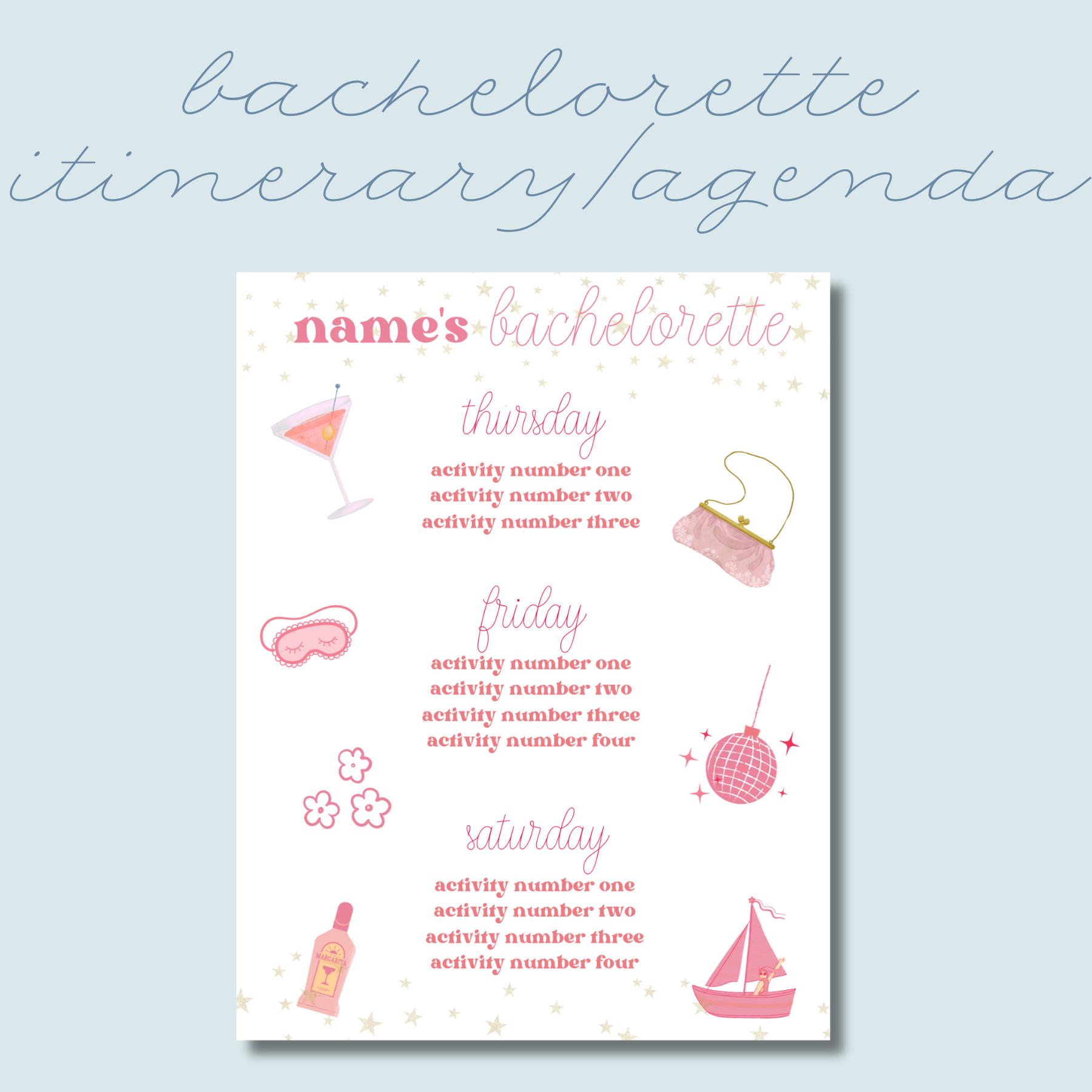 Editable Bachelorette Party Agenda Pink/girly Themed Hen Party ...