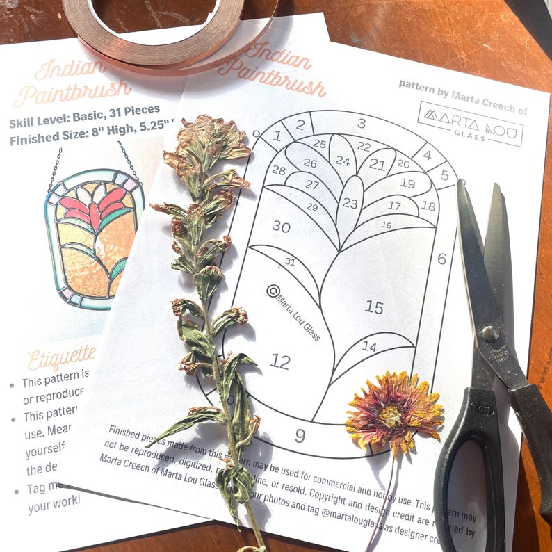Download Stained Glass Pattern - Indian Paintbrush - Etsy