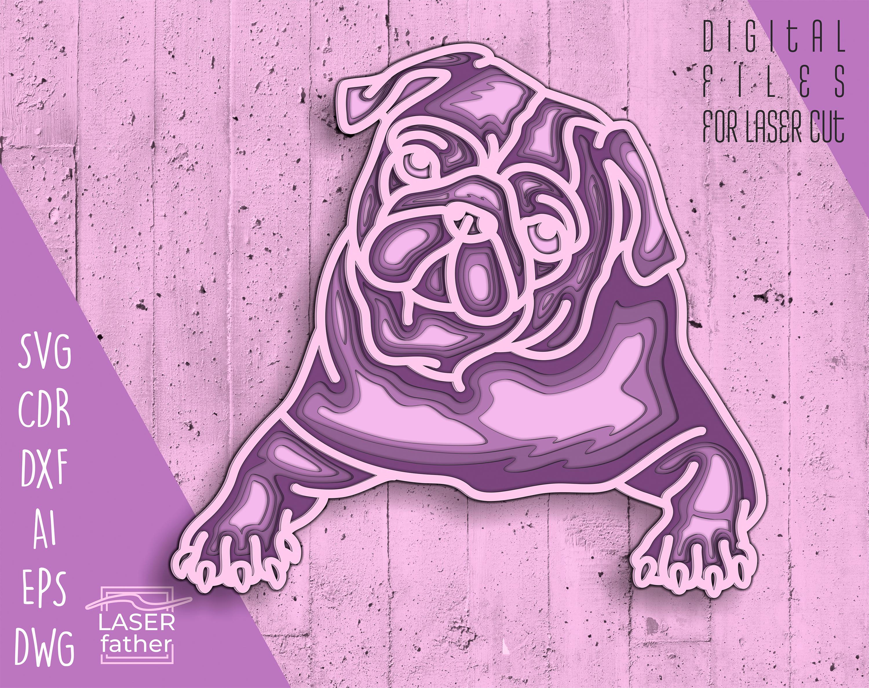 Dog Multilayer SVG, Pug Silhouette, Paper Cutting Art, Laser Ready ...