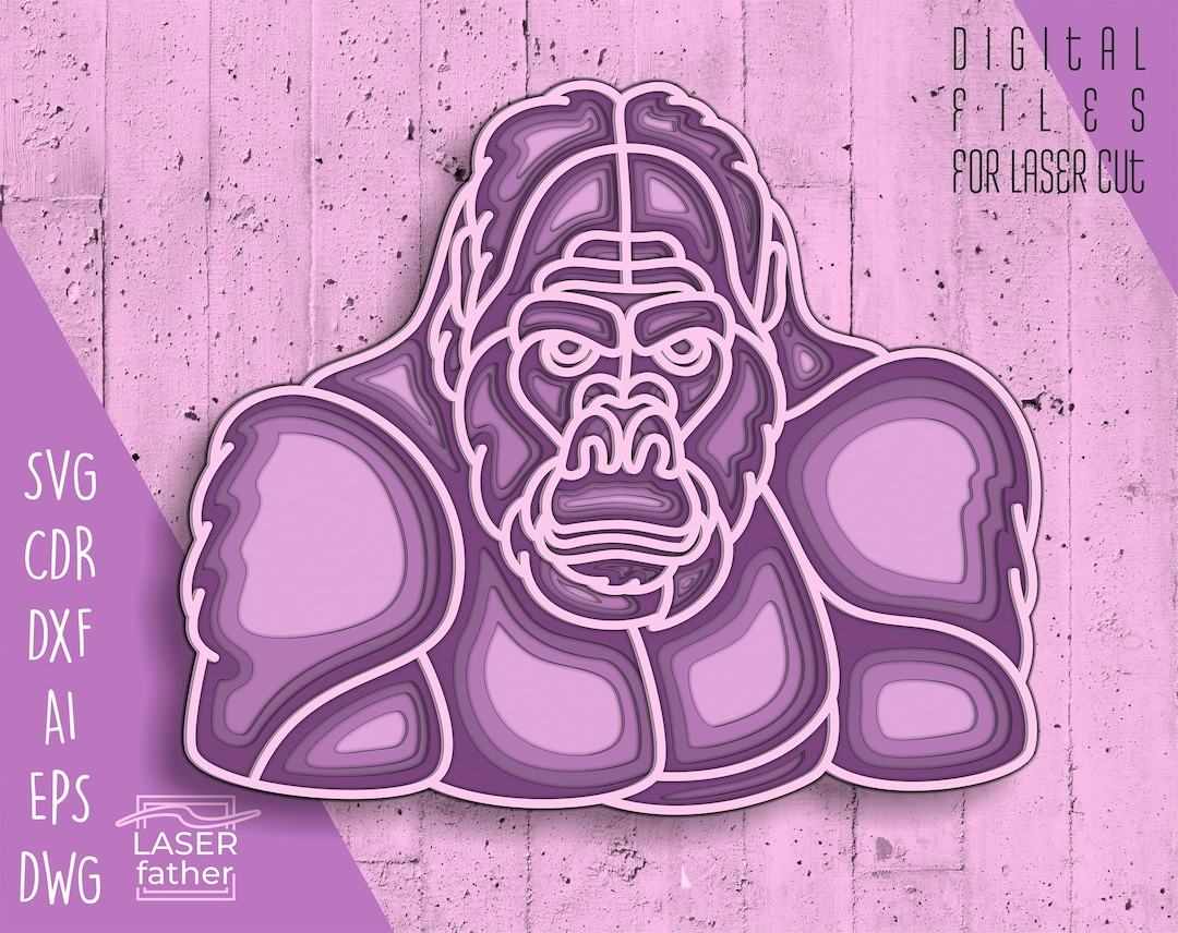 Gorilla SVG, 3D Papercut, Multilayer Design, Animal DXF, Wood Laser ...