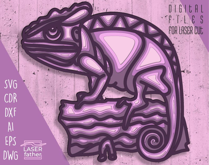 Chameleon SVG, Layered Paper Cut, 3D Laser Cutouts, Glowforge Projects ...