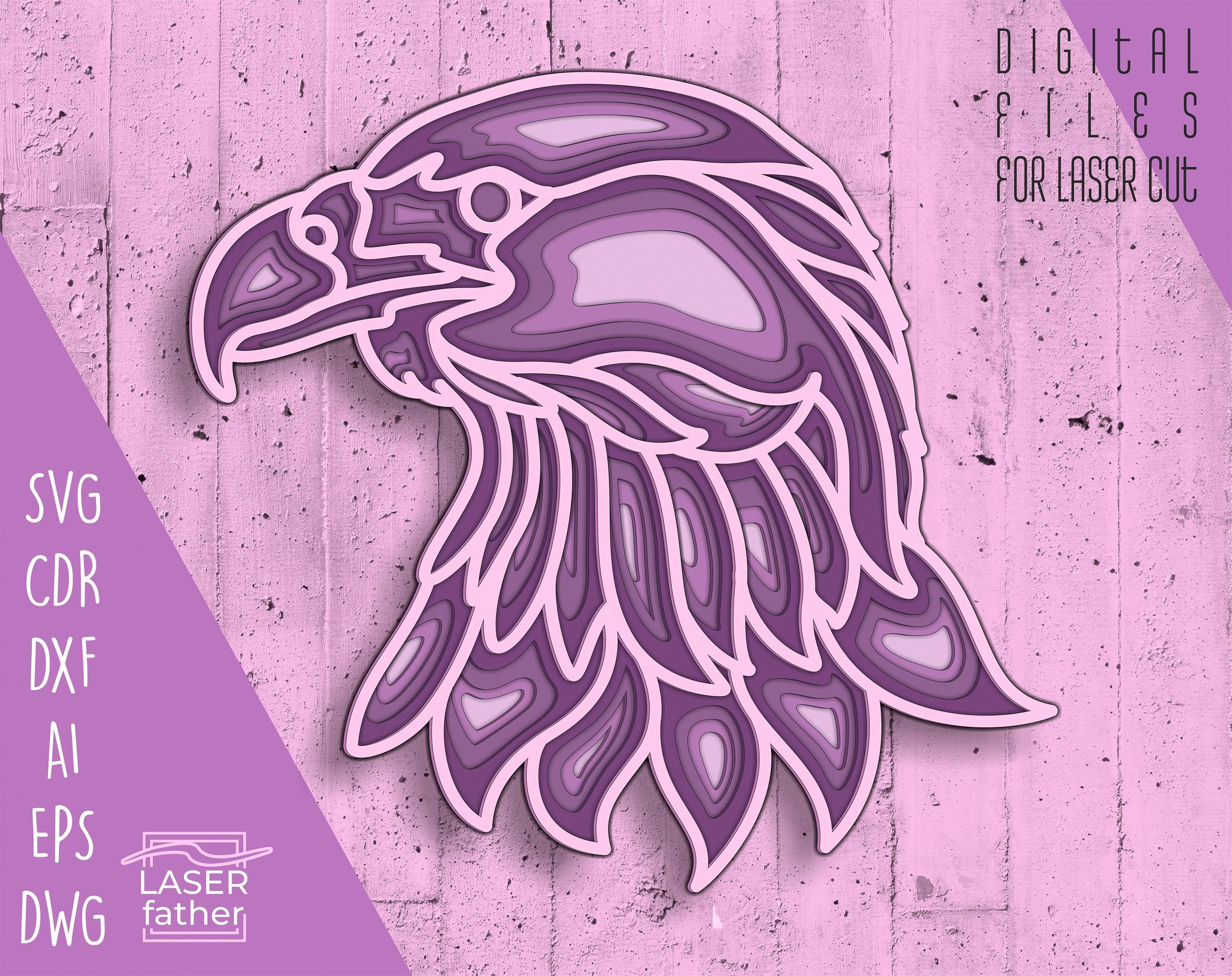 Eagle Head SVG, Bird DXF, Layered Animals, 3D Laser Cut Files, Digital ...
