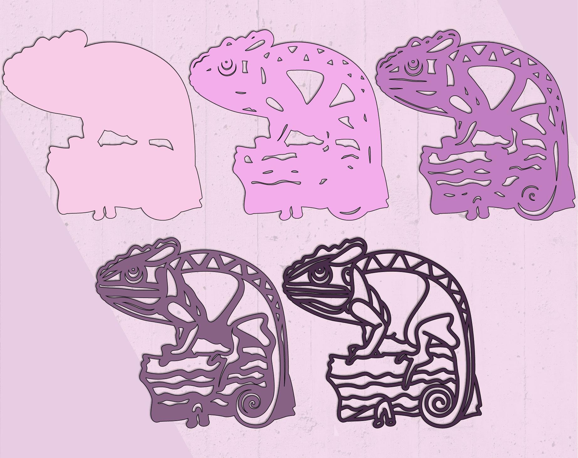 Chameleon SVG, Layered Paper Cut, 3D Laser Cutouts, Glowforge Projects ...