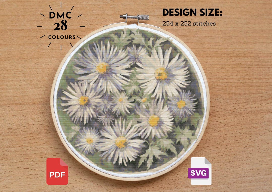 Aster Flower Cross Stitch Pattern Floral Cross Stitch Antique Cross ...