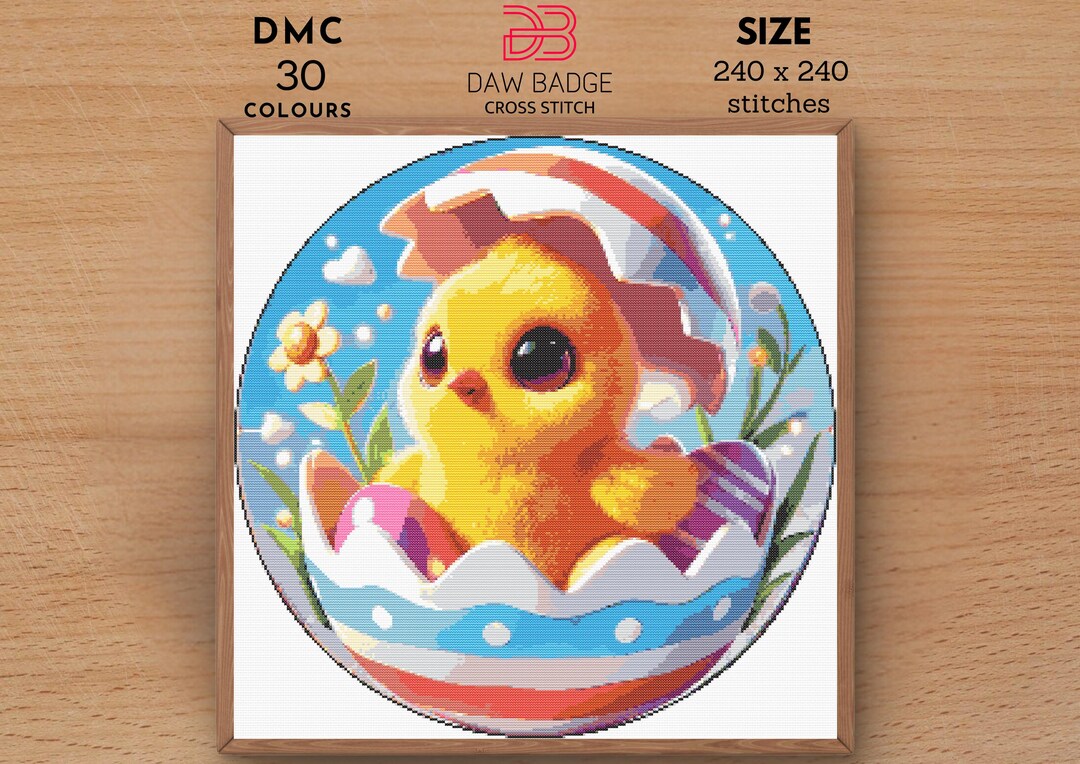 Chick Hatching Easter Cross Stitch Pattern: Bunny Egg Embroidery (PDF ...