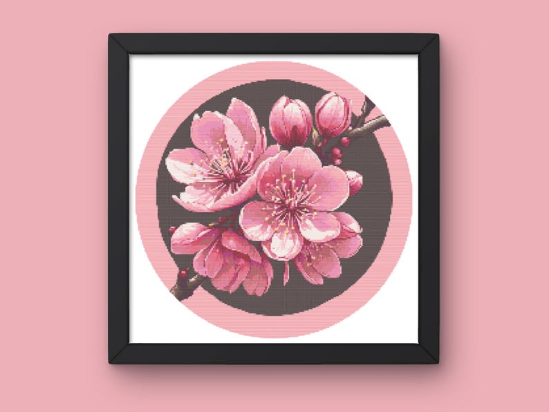 Pink Cherry Blossom Cross Stitch Cherry Blossom Pattern, Flower Pattern ...