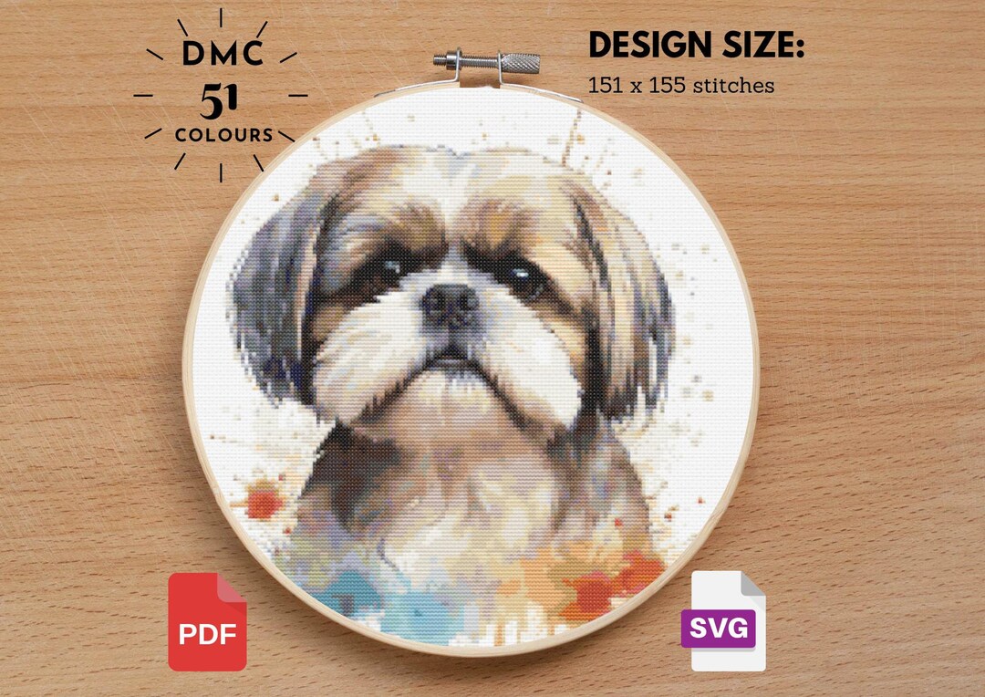 Shih Tzu Cross Stitch Pattern: Watercolor Dog Design (PDF/SVG) - Etsy