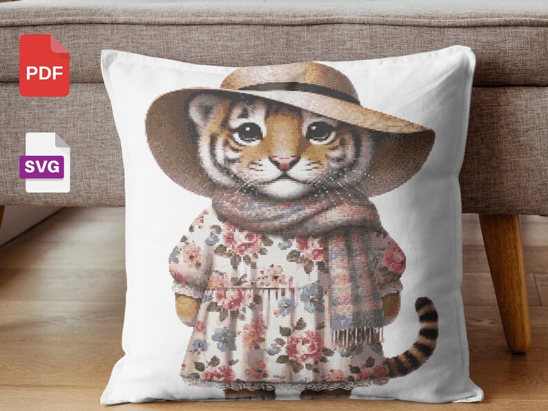 Cute Tiger Cross Stitch Pattern, Animal Embroidery Chart (PDF Pattern ...