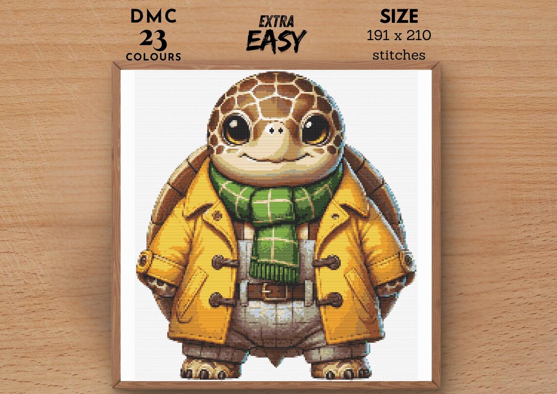 Turtle in Coat Cross Stitch Pattern, Modern Animal Embroidery (PDF ...