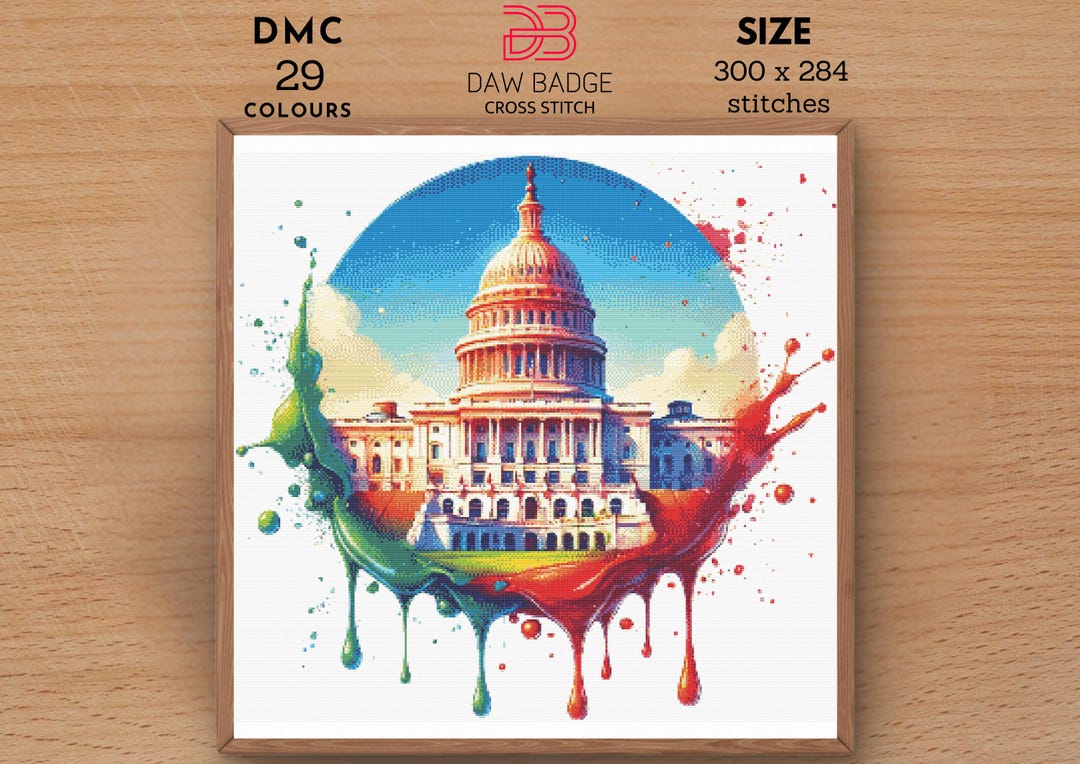 US Capitol Building Cross Stitch Pattern: Watercolor Landscape (PDF ...